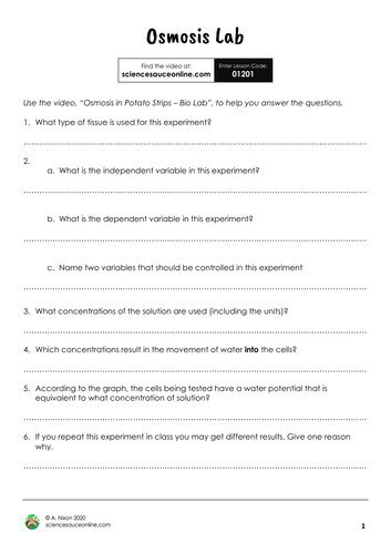 Osmosis in Potato Strips - Lab [Virtual/Blended] | Teaching Resources