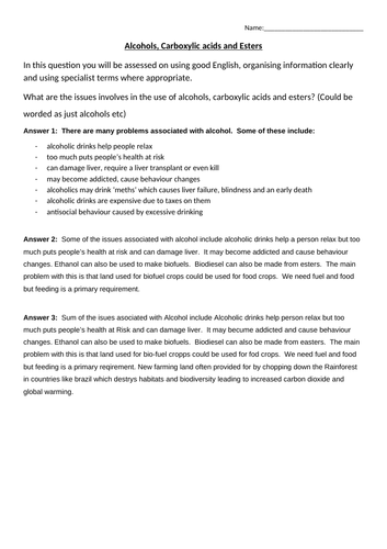KS4 AQA GCSE Chemistry (Science) Carboxylic Acid Lesson & Activities ...