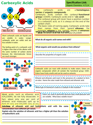 KS4 AQA GCSE Chemistry (Science) Carboxylic Acid Lesson & Activities ...