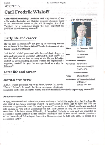Carl Fredrik Wisloff (1908-2004) Norwegian Theologian | Teaching Resources