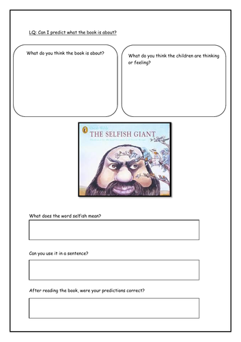 The Selfish Giant (Oscar Wilde) prediction worksheet . editable ...