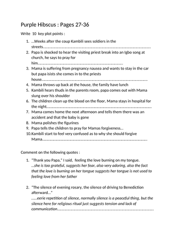 PurpleHibscusIGCSELiteratureResourcesuptopage70 | Teaching Resources