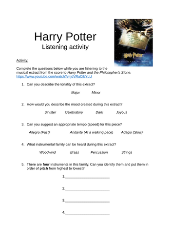 Harry Potter Listening Activity - Brass | Teaching Resources