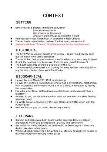 Streetcar Named Desire A-Level notes | Teaching Resources