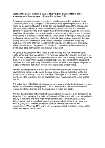 AQA A Level Psychology essay - Discuss the use of fMRI as a way of ...