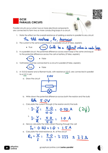 Honors Physics Parallel Circuit Worksheet