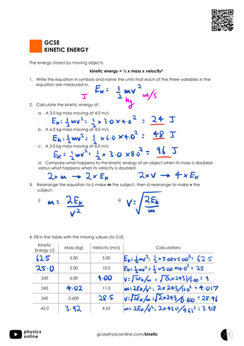 Kinetic Energy - Worksheet | Teaching Resources