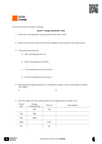 Power - Worksheet | Teaching Resources