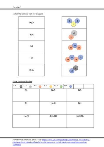 KS3_Secondary 1 checkpoint_worksheet and revision : Element, Atom, and ...