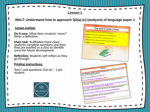 Cambridge IGCSE 0500: Paper 1 Q2 (analysis) - TWO COMPLETE LESSONS ...