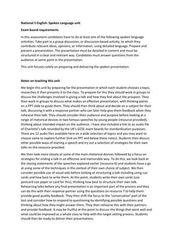 SQA National 5 English: Spoken Language Unit | Teaching Resources