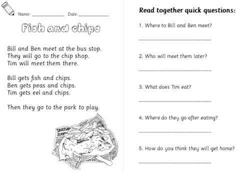 Reception/Year 1 differentiated Reading Comprehension worksheets - RWI ...