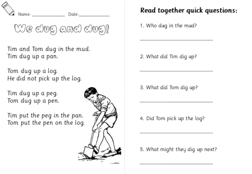 Reception/Year 1 differentiated Reading Comprehension worksheets - RWI ...