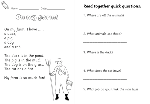 Reception/Year 1 differentiated Reading Comprehension worksheets - RWI ...