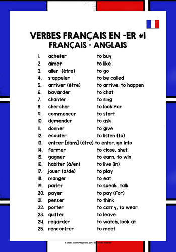 FRENCH ER VERBS LIST FREEBIE #1 | Teaching Resources