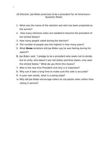 US Presidential Election Comprehension | Teaching Resources