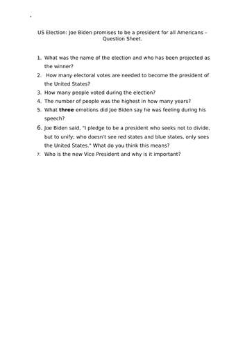 US Presidential Election Comprehension | Teaching Resources