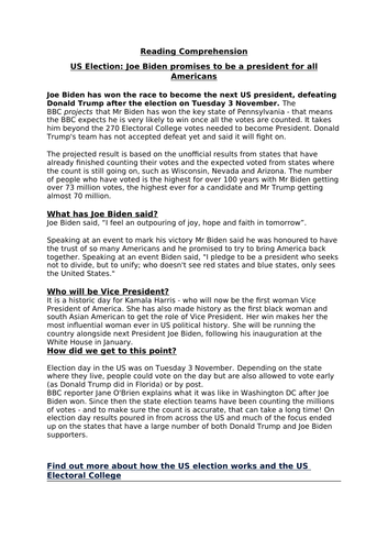 US Presidential Election Comprehension | Teaching Resources