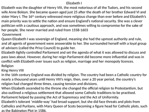 mind map of GCSE Elizabethan era | Teaching Resources