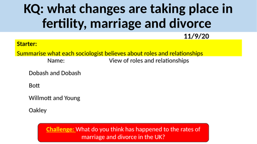 GCSE Sociology Family - L9. Fertility, Marriage and Divorce | Teaching ...