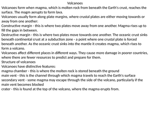 mind map of GCSE Volcanoes | Teaching Resources