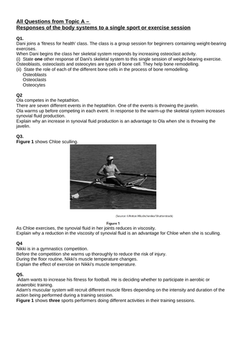 Unit 1 Exercise Physiology Topic A BTEC Exam Questions and Mark Scheme | Teaching Resources