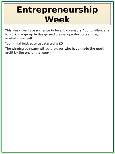 Entrepreneurship Week | Teaching Resources