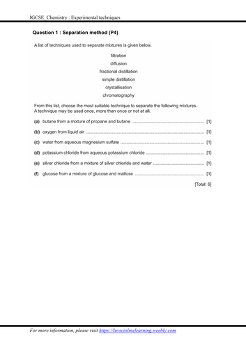 IGCSE Chemistry : Experimental techniques (Topical questions and Mark ...