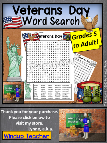 Veterans Day Word Search - Hard for Grades 5 to Adult | Teaching Resources