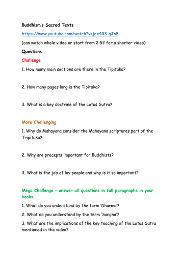 Buddhism - Holy Texts | Teaching Resources