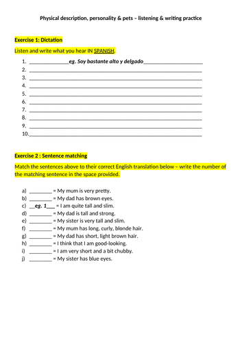 Listening exercises - descriptions (Spanish) | Teaching Resources