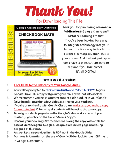 GOOGLE SLIDES: Checkbook Math | Teaching Resources