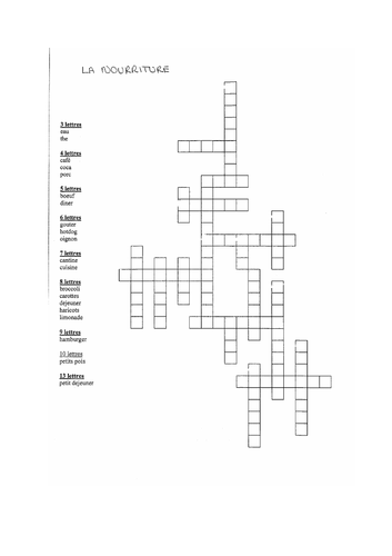 Food crossword in French | Teaching Resources