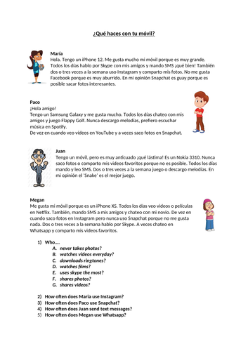 Viva 2 Module 2.1 Mi vida, mi móvil - Reading worksheets with ...