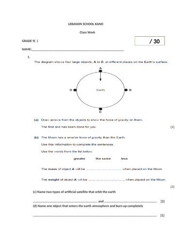 Earth and Beyond worksheet with answers | Teaching Resources