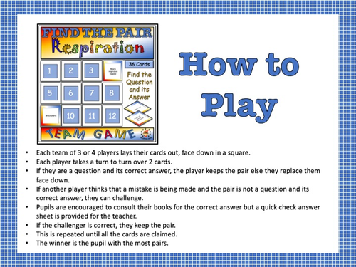 Respiration - Find the Pair Team Game KS3 | Teaching Resources