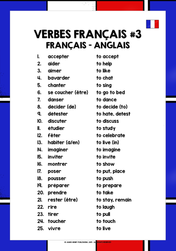 FRENCH VERBS LIST FREEBIE #3 | Teaching Resources