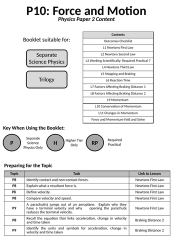 P10 Force and Motion Work Booklet and Answers | Teaching Resources