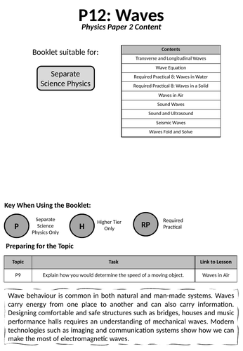P12 Waves Work Booklet and Answers | Teaching Resources