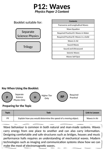 P12 Waves Work Booklet and Answers | Teaching Resources