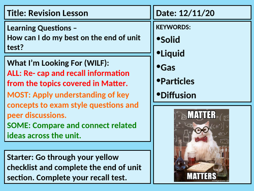 Year 7 Matter Revision Lesson | Teaching Resources