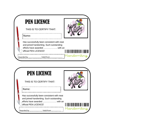 Pen Licence template (editable and pdf) | Teaching Resources