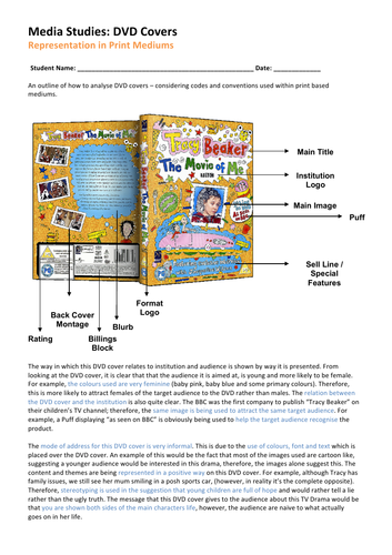 DVD Cover Analysis - Model Example and spare Worksheet [Double Sided ...