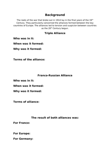 Alliances - Causes of World War One | Teaching Resources