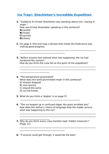 'Ice Trap!: Shackleton's Incredible Expedition' Comprehension (Guided ...