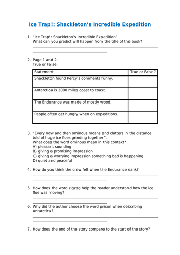 'Ice Trap!: Shackleton's Incredible Expedition' Comprehension (Guided ...
