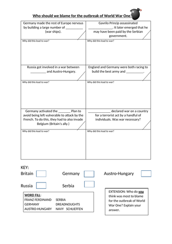 Who was to blame for World War One | Teaching Resources