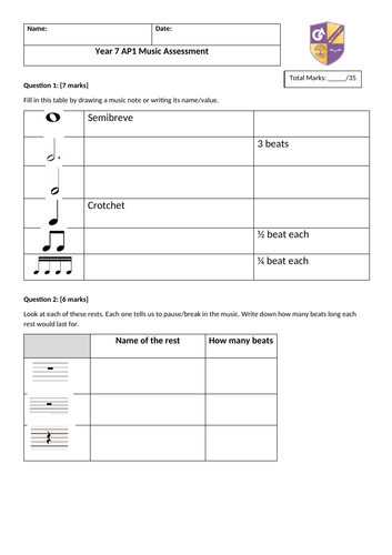 Rhythm and Notation Year 7 (For non music classroom teaching ...