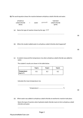 GCSE CCEA Chemistry Reversible Reaction Complete Revision Summary ...