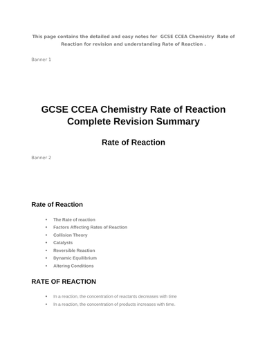 GCSE CCEA Chemistry Reversible Reaction Complete Revision Summary ...